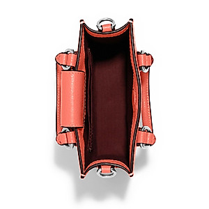 Coach Womens North South Mini Tote Crossbody Bag With Signature Canvas In Leather (Silver/Khaki/Tangerine)