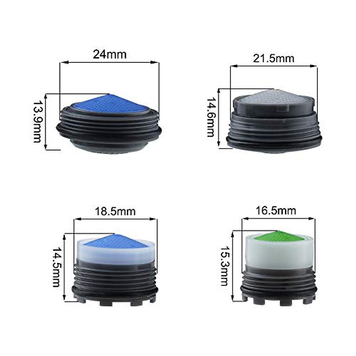 Hibbent 12 Pcs Faucet Aerator for Cache Aerators with 6 Pcs Cache Faucet Aerator Key Removal Wrench Tool, Cache Aerators Replacement Inserts for Sink M16.5 18.5 21.5 24 mm Tap Aerators Flow Restrictor