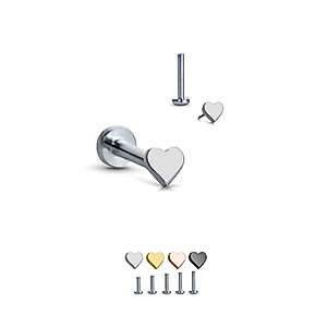 Titanium Labret Monroe Ear Cartilage Threadless Push Pin Nose Stud Black Heart 5/16" (8mm) Post 16G