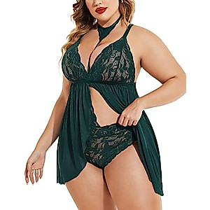 Avidlove Women's Lingerie Lingerie Lace Babydoll Sexy Sleepwear (Dark Green, Large)