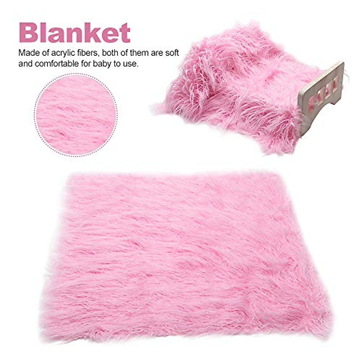 CALIDAKA Baby Photo Props Blanket,Newborn Faux Fur Photography Basket Stuffer Rug,Beanbag Background Backdrop Mat (Pink)