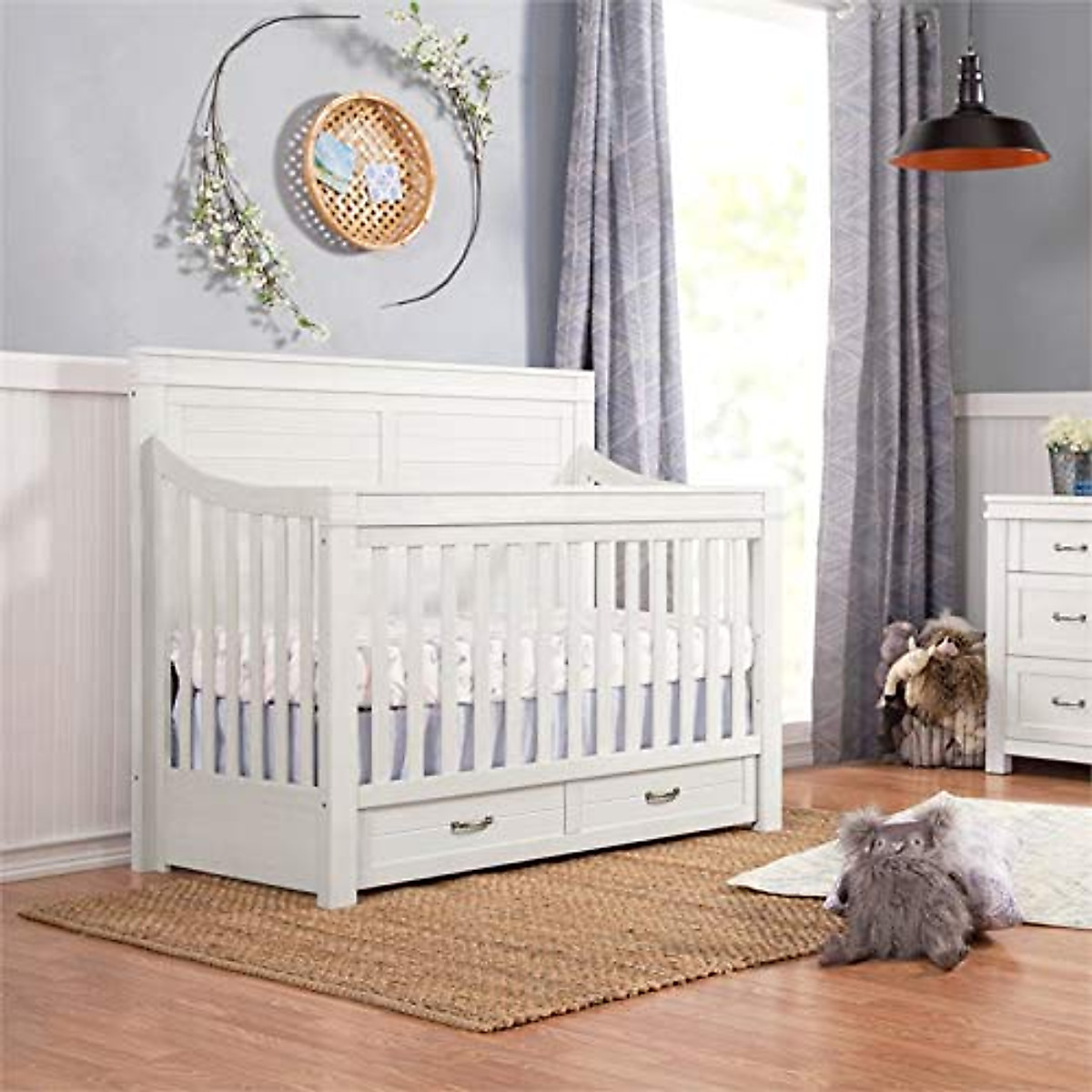 NAMESAKE Wesley Farmhouse 4-in-1 Convertible Storage Crib in Heirloom White, Greenguard Gold Certified
