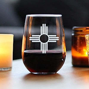 New Mexico Flag Stemless Wine Glass - State Themed Drinking Decor and Gifts for New Mexican Women & Men - Large 17 Oz Glasses