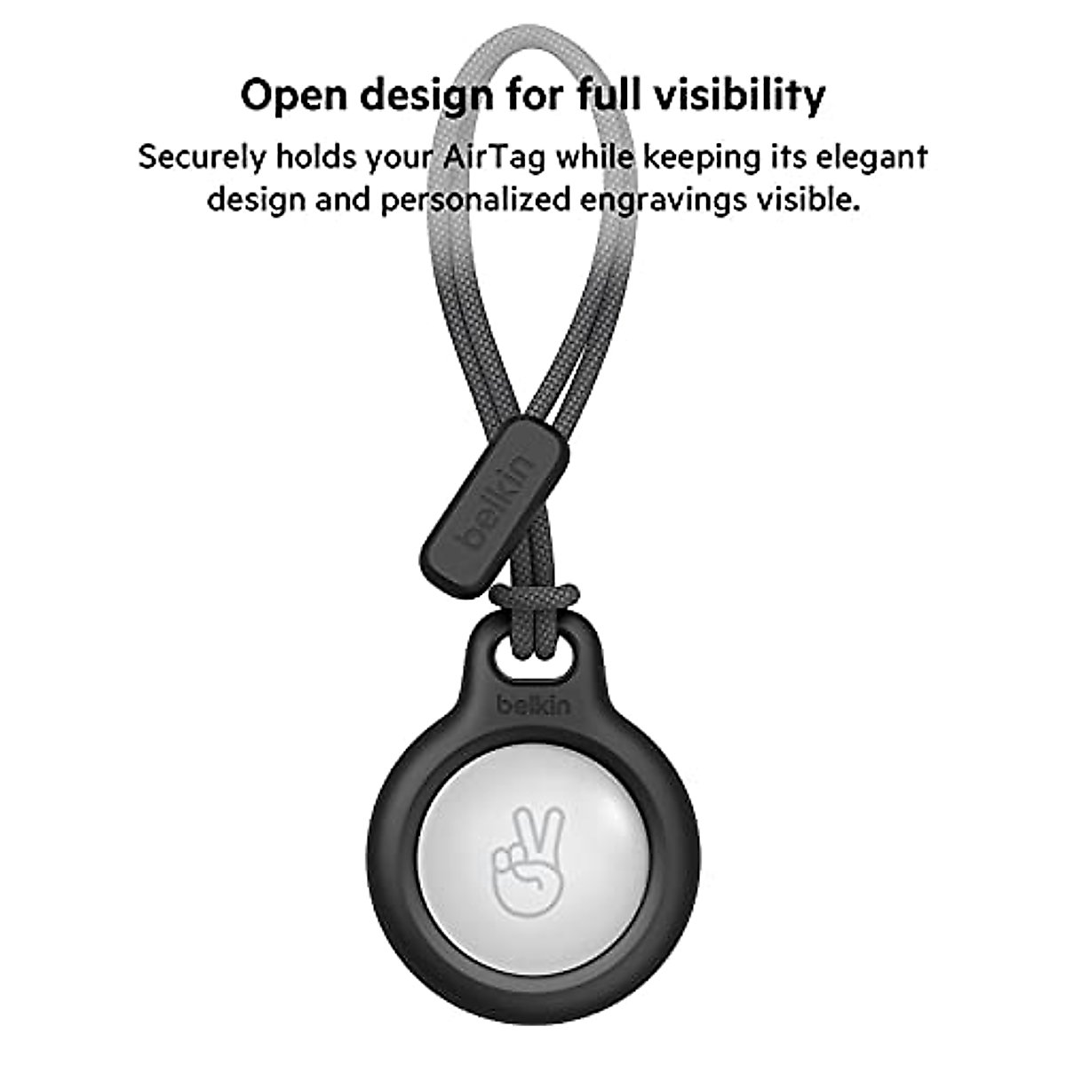 Belkin Apple Airtag Secure Holder With Strap - Apple Air Tag Keychain - Airtag Holder With Strap For Key Ring - Airtag Keychain Accessories - Scratch Resistant Airtag Case With Raised Edges - Black