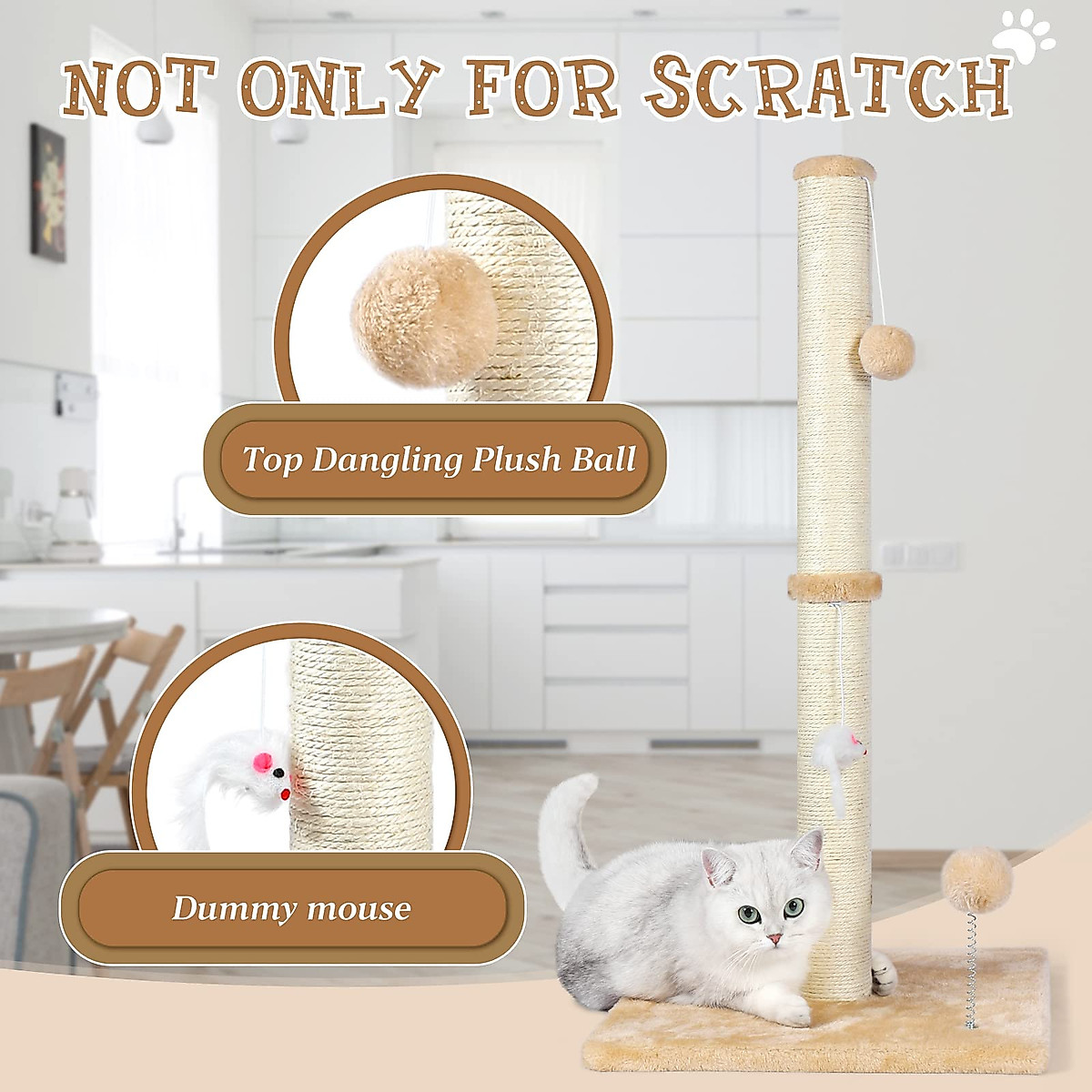 ANWA 32" Tall Cat Scratching Posts for Indoor Cats, 3-in-1 Cat Scratching Post with Plush Toys, Premium Sisal Post for Cats at All Ages with Reinforced Stable Base