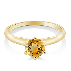 Gem Stone King 14K Yellow Gold Yellow Citrine Gemstone Birthstone Engagement Solitaire 6-Prong Ring For Women (0.70 Cttw, Gemstone Birthstone, Available In Size 5, 6, 7, 8, 9)
