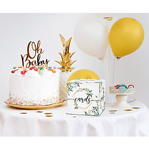 Greenery Card Box - Geometric Gold Foil Collapsible Money Box or Gift Box for Baby & Bride Shower, Birthday, Wedding Reception, Engagement Party, Graduation - 8"x8"x8" Party Favors Decorations Boxes(04)