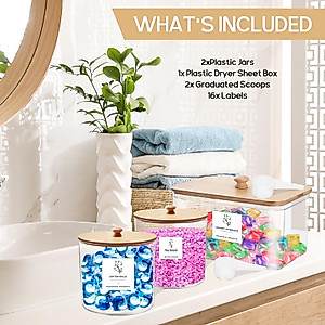 3 Pack Laundry Powder Container & Dryer Sheet Holder, Large Acrylic Laundry Room Organization and Storage Jars with Lids, Labels and Scoops, Laundry Organizer for Pods, Soap, Detergent, Scent Booster