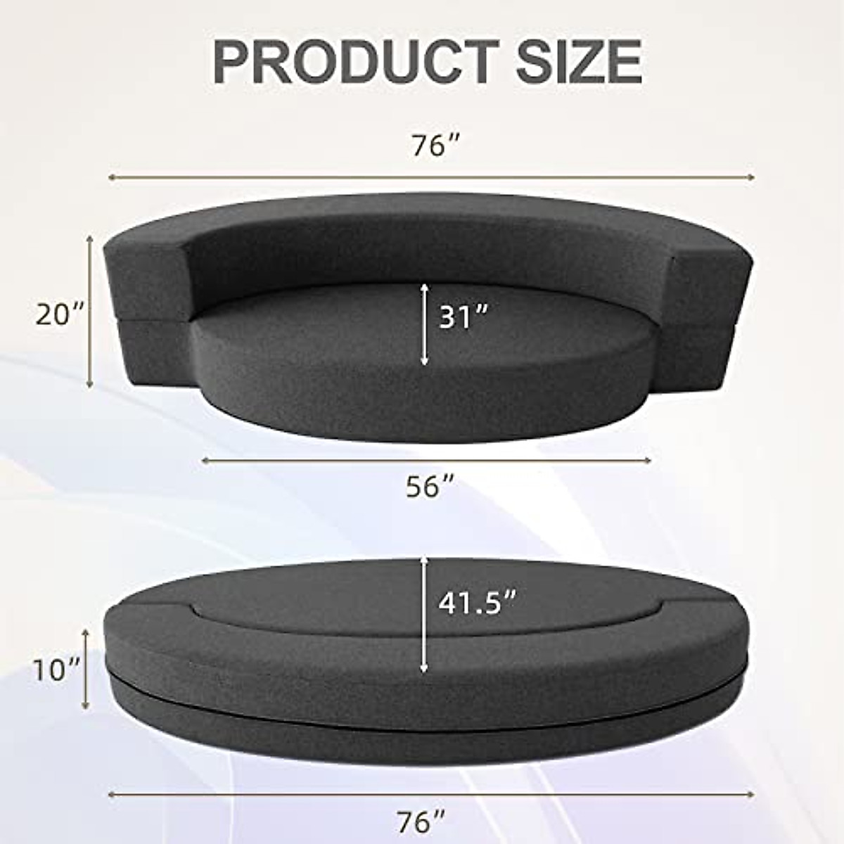 Nigoone Modern Folding Sofa Bed Couch Memory Foam with 2 Pillows Sleeper Sofa futon Couch for Bedroom Living Room Guests, Washable Set, Stylish Oval 76''L × 41.5''D × 10''H,Dark Gray