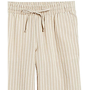 Amazon Essentials Women's Linen Blend Drawstring Wide Leg Pant (Available in Plus Size), Ecru Stripe, Small