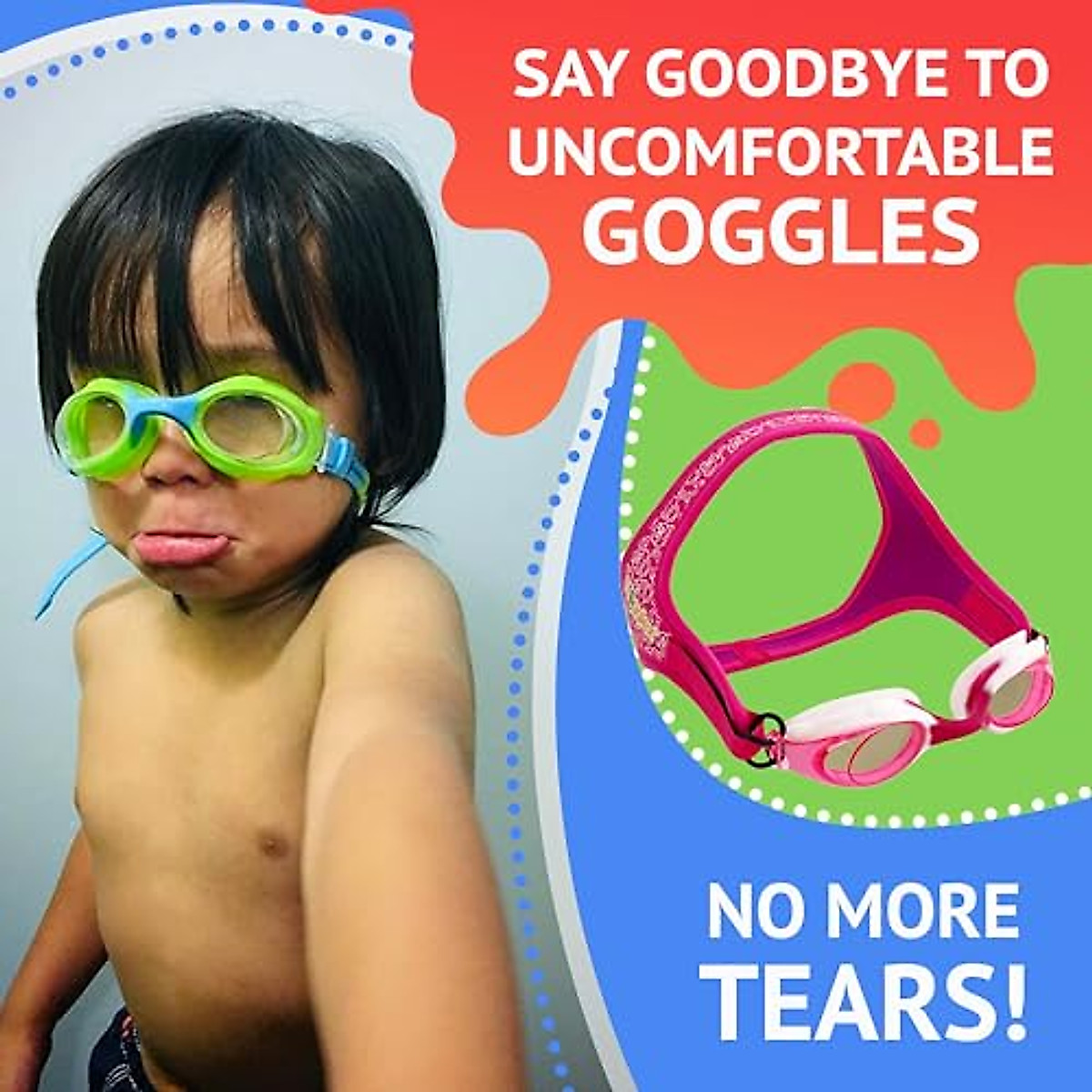Frogglez Pain-Free Swim Goggles for Kids Under 10 (Ages 3-10), No Hair Pulling, Recommended by Olympic Swimmers