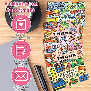 JOELELI 24 Pack Video Game Kids Thank You Cards with Envelope, Funky Gaming Bulk Thank You Notes Small Cute Blank Notecards Greeting Cards Varied Gratitude Card for Kids Birthday Baby Shower