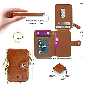 Keychain Wallet with ID Window, Small Rfid Blocking Wallet with Credit Card Holder for Women Leather Minimalist Wallet for Men (brown)