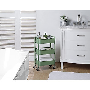 SunnyPoint 3-Tier Delicate Compact Rolling Metal Storage Organizer - Mobile Utility Cart Kitchen/Under Desk Cart with Caster Wheels (Turq, Compact (15.5" X 26.8" X 10.27"))