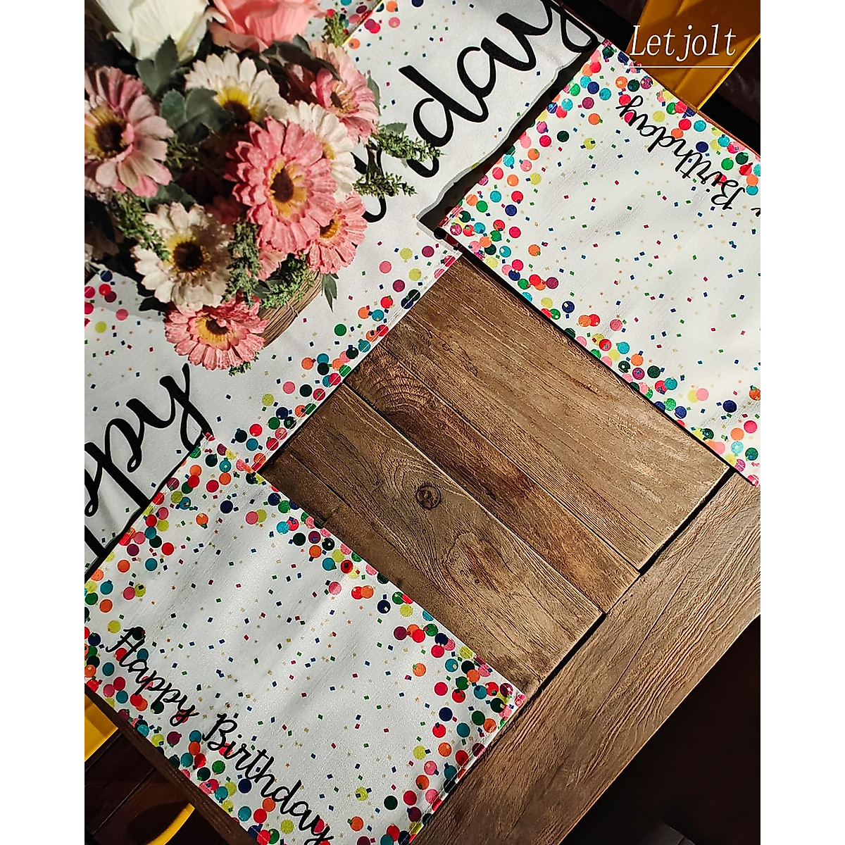 Letjolt Birthday Placemat Happy Birthday Sign Birthday Table Mats White Birthday Table Decorations Birthday Party Supplies, Set of 4