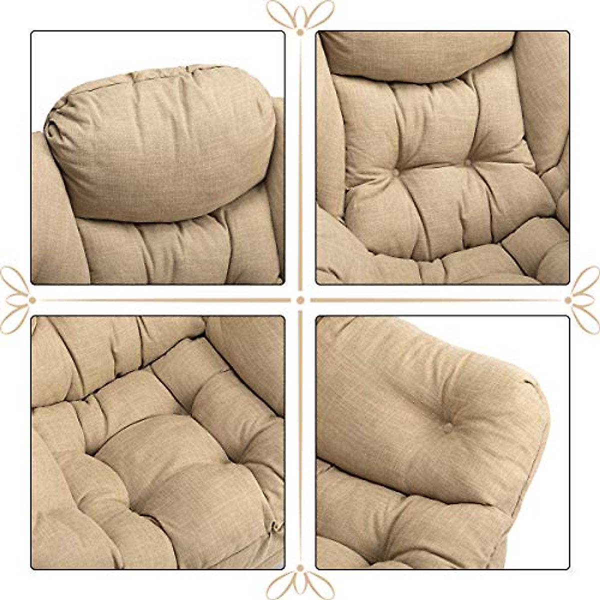 HollyHOME Modern Cotton Fiber Fabric Lazy Chair, Accent Contemporary Lounge Chair, Single Steel Frame Leisure Sofa Chair with Armrests and A Side Pocket, Thick Padded Back, Coffee&White