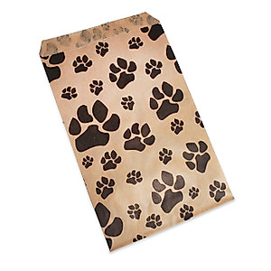 CuteBox Pawprint Kraft Flat Paper Gift Bags 100pcs (4" x 6") for Crafts, Party Favors, Retail, Merchandise, Tradeshows, Handmade Goods, Arts and Crafts, Outdoor Events, Holidays, Weddings