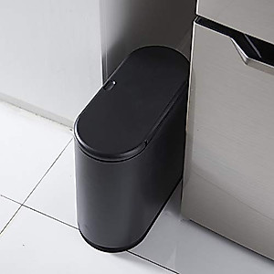 8 Liters / 2.6 Gallon Nordic Style Creative Spring Top Cover Type Pop Cover Waste Waste-Basket Plastic with lid Bathroom Kitchen Bedroom Office Oval Split Trash Can (Black, 8 L/2.6 Gallon)