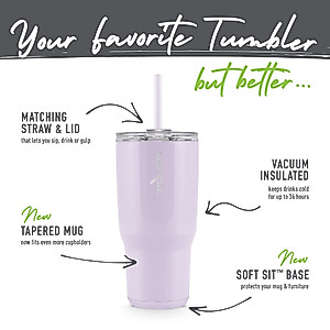 REDUCE Cold1 34 oz Tumbler with Lid and Straw - Vacuum Insulated Stainless Steel Water Bottle for Home, Office or Car; Reusable Cup with Leakproof Flip Lid, Keeps Drinks Ice Cold All Day - Gloss Lilac