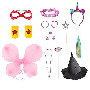 Jeowoqao Girls Dress up Trunk Princess Set, 24Pcs Pretend Play Costume Set, Fairytale, Supergirl, Princess, Rainbow Girls Costume for Toddler/Little Girls Ages 3 4 5 6 Years