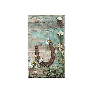 InterestPrint Rusty Horseshoe and Daisies on Rustic Old Barn Wood Large Absorbent Hand Towel Printed Drying Towels Beach Towels for Bathroom Kitchen Bath, 16x28 Inch