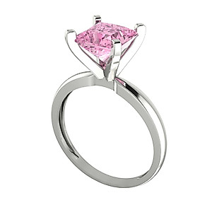 2.1 ct Princess Cut Solitaire Pink Simulated Diamond Classic Wedding Statement Bridal ring 18K White Gold for Women Size 5