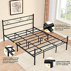 WOHOMO Queen Bed Frame with Headboard, Upgarded 14 Support Leg Bedframe Metal Platform, Never Squeaky, Heavy Duty Steel Slats Mattress Foundation, No Box Spring Needed, Black