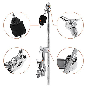 EXCEART Drum Extension Clamps Holder Adjustable Extension Arm Cymbal Boom Arm With Clamp Drum Accessories Silver