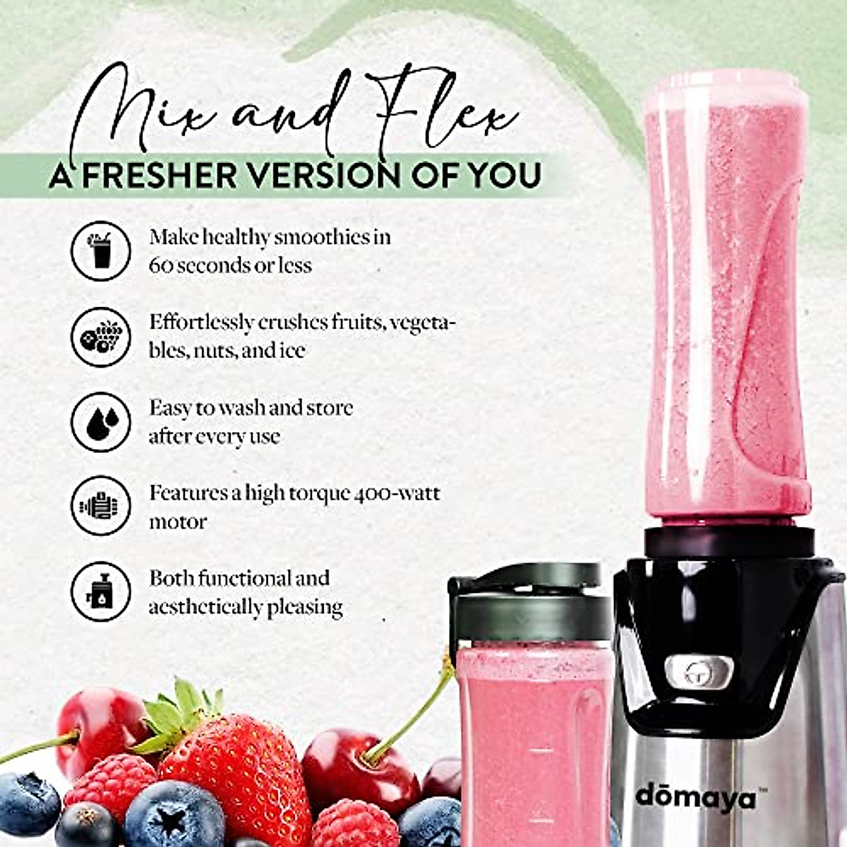 Personal Compact Bullet Blender with BPA-Free 400mL Short Blender Cup and 600mL Tall Cup, Portable Blender for Shakes and Smoothies, Mini Blender for kitchen with Extractor Blade - Domaya