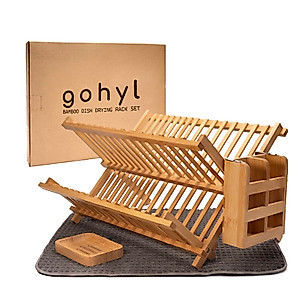 Kitchen Dish Drying Rack for Kitchen Counter - Bamboo Dish Drying Rack - Wooden Collapsible Dish Drying Rack Dishes Drying Rack Kitchen - 2 Tier Dish Drying Rack Small - Dish Strainer - Dishrack