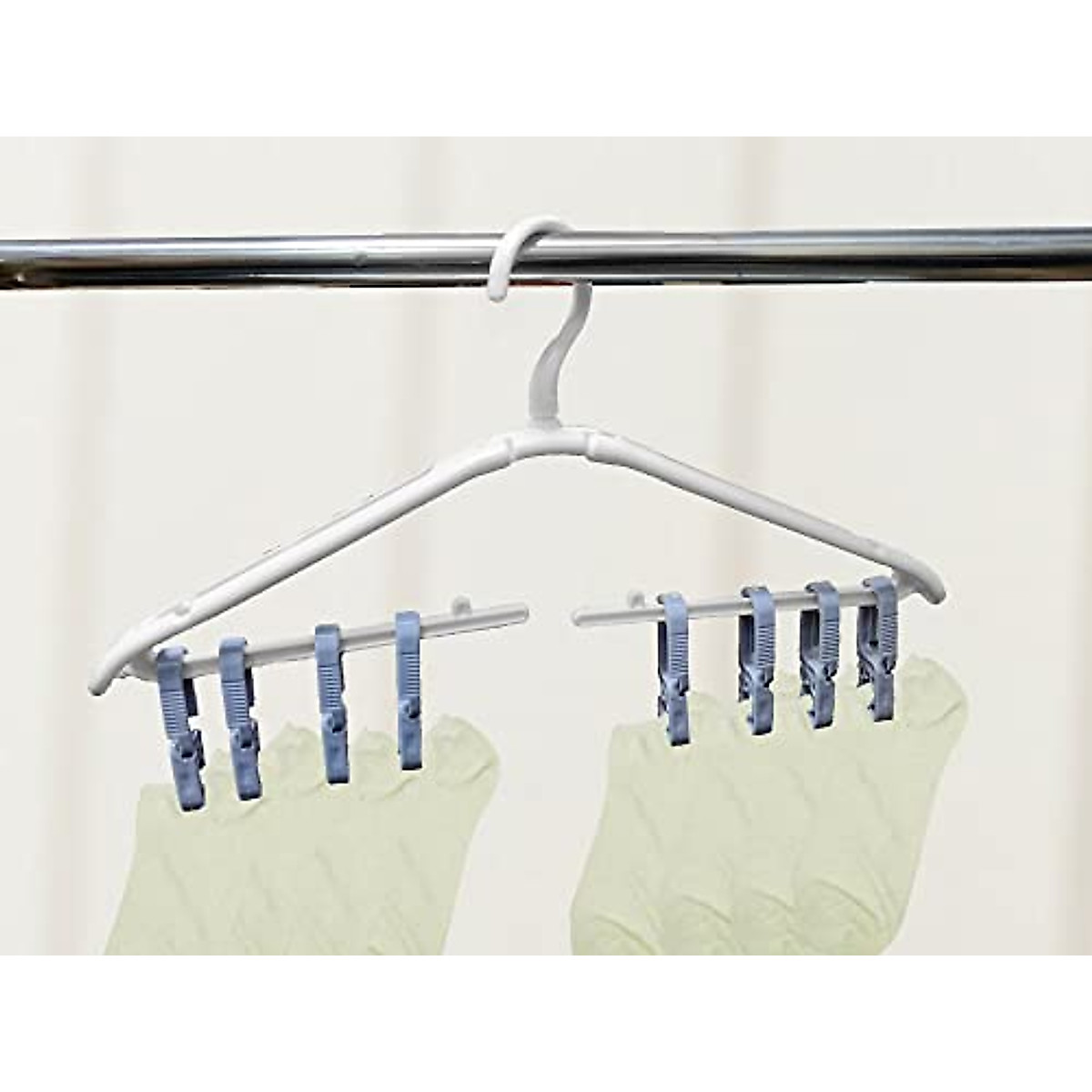 Fineget Folding Clothes Skirt Shirt Hangers with Clips Plastic Coat Travel Shoes Socks Shorts Hangers Foldable Collapsible Closet No Slip Heavy Duty White Hangers Retail Organizer 4 PCS + 8 Clips