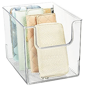 mDesign Modern Plastic Open Front Dip Storage Organizer Bin Basket for Closet Organization - Shelf, Cubby, Cabinet, and Cupboard Organizing Decor - Ligne Collection - 4 Pack - Clear