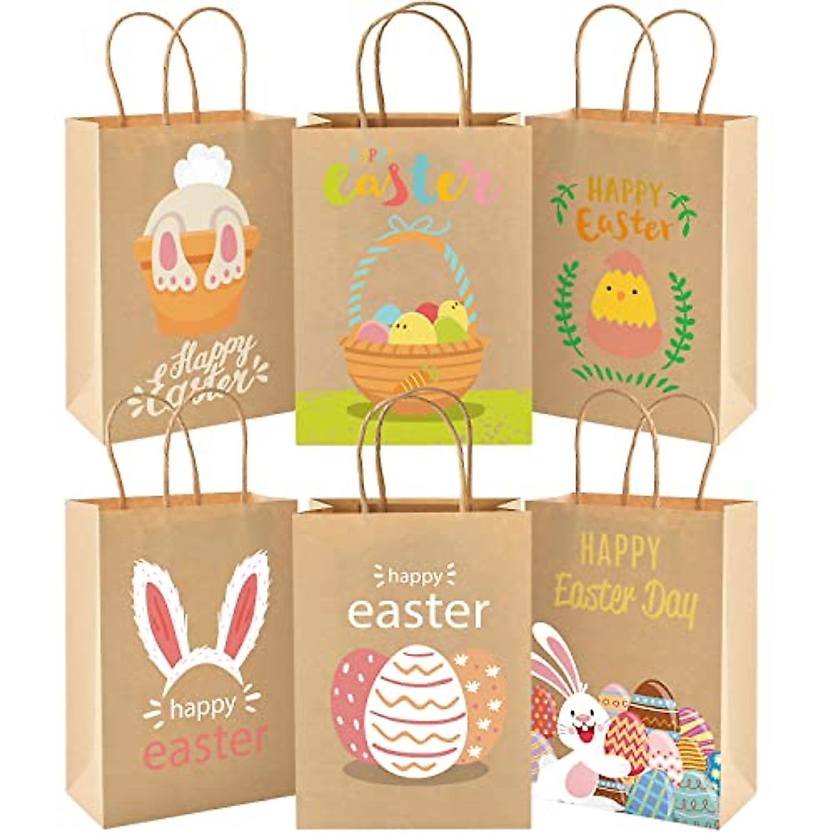 TOXOY 3 Rolls Red Gingham Ribbon and 18PCS Easter Kraft Gift Bags