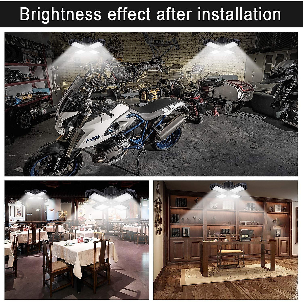 6Pack LED Garage Lights, 100W Deformable LED Lighting 10000LM E26 Daylight 6000K Super Bright Adjustable Lights for Warehouse