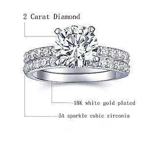 AONED Engagement Rings For Women Fake Engagement Wedding Daimond Cubic Zirconia Ring 2 CT Round Halo 2 Carat Bridal Promise CZ Solitaire Ring For Her Size 8