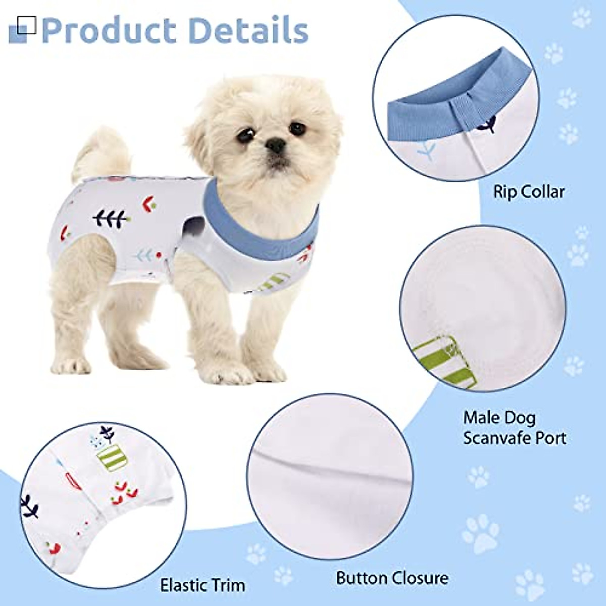 SAWMONG Dog Recovery Suit, Recovery Suit for Dogs After Surgery, Dog Spay Surgical Suit for Female Dogs, Dog Onesie Body Suit for Surgery Male Substitute Dog E-Collar Cone, Plant Blue, X-Large