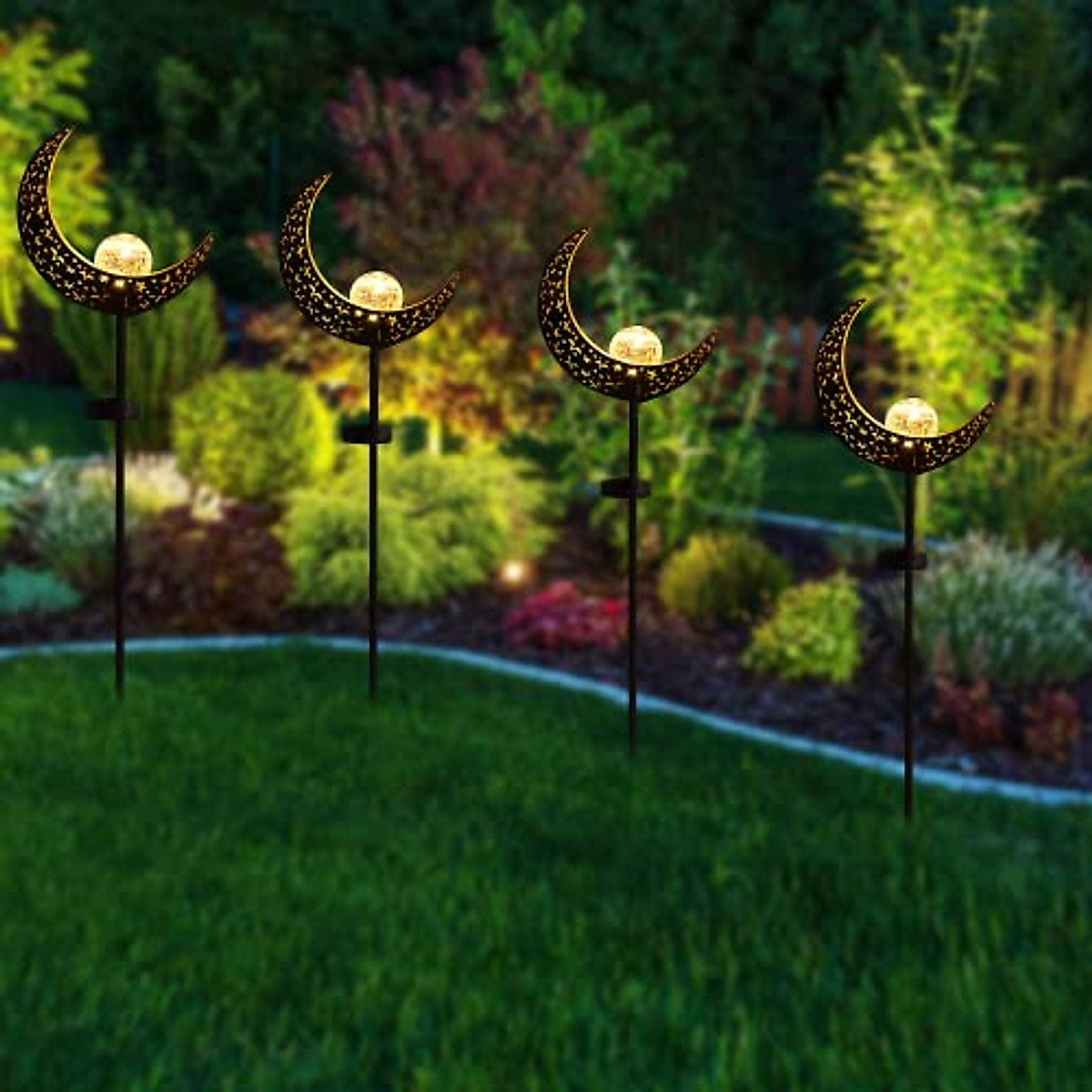Joiedomi 2 Pack Solar Garden Lights, Outdoor Moon Crackle Glass Globe Stake Lights, Solar Powered Ramadan Decorations, Outdoor Waterproof Pathway Lights for Walkway, Yard, Lawn, Patio or Courtyard