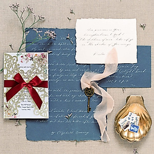 KALOPEZY 50Pcs Wedding Invitation,Gold invitations,Gold Powder Floral Laser Cut with Blank Inner Sheet, Envelopes and Ribbons for Party Wedding Engagement Bridal Bridal Shower Invite