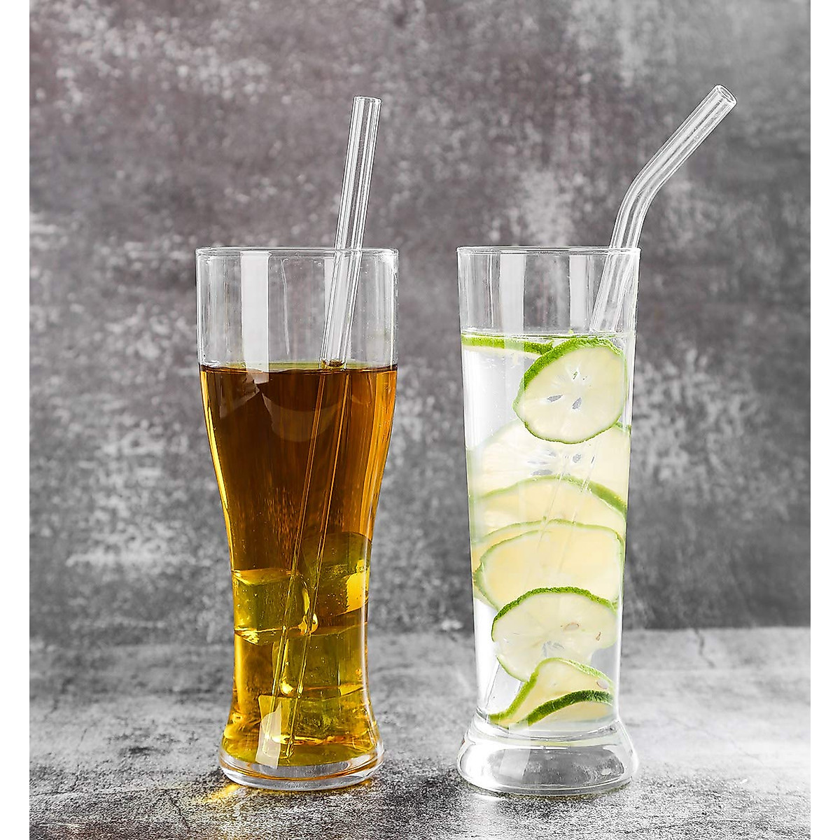 Emica 10"x10mm Long Reusable Glass Straws, Clear Drinking Straws for Smoothie, Milkshakes, Tea, Juice-12 Pack Including 6 Straight and 6 Bent with 2 Cleaning Brush, Perfect for Hot or Cold Drinks