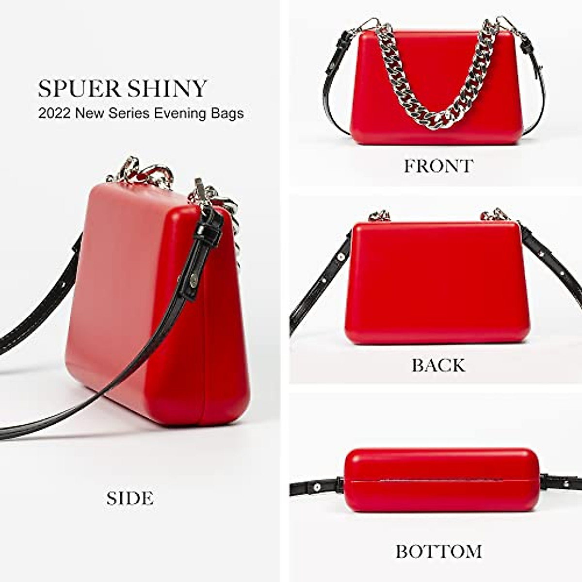M10M15 Handbag Women PU Leather Clutch Purse Crossbody Shoulder Bag with Metal Chain Adjustable Strap