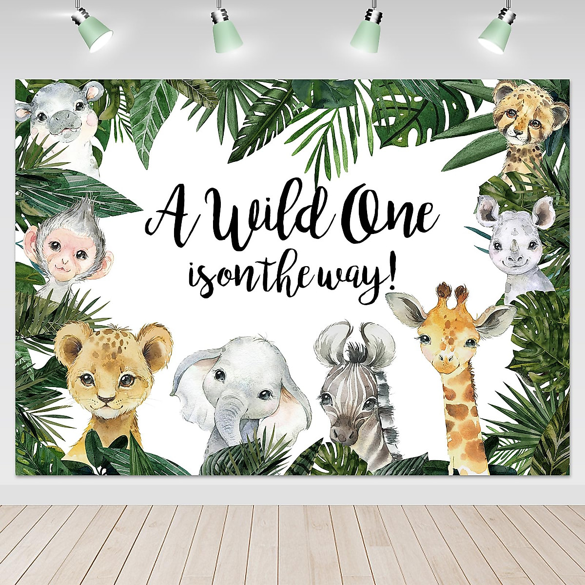 Mocsicka Safari Baby Shower Backdrop Jungle Animals Background Tropical Zoo Animals Party Cake Table Decoration Photo Booth Props (7x5ft)