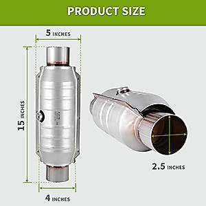AUTOSAVER88 ATCC0018 2.5" Inlet/Outlet Universal Catalytic Converter w/Heat Shield (EPA Compliant)
