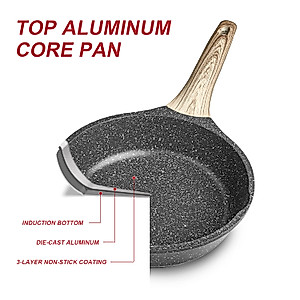 Caannasweis Nonstick Granite Frying Pan Skillet, Non Stick Omelette Fry Pans, Omelet Egg Pan, Stone Cookware Chef's Pan, Induction Compatible, PFOA Free (Gray, 8 Inch)