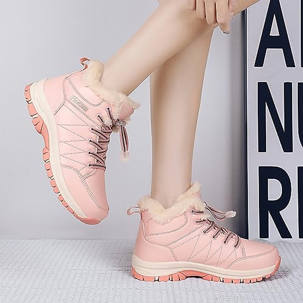 ZHNSHM Womens Winter Boots Casual Lightweight Waterproof Snow Boots Anti-Slip Fur Lined Trekking Backpacking Hiking Boots