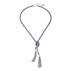 GUESS "Basic" Silver and Denim Woven Tassel Y-Shaped Necklace, 30" + 2" Extender