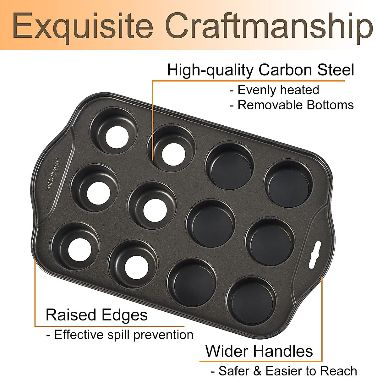 Kazozobi 2 Pack Mini Muffin Cheesecake Pan with Removable Bottom, 12 Cavity Nonstick Cupcake Pan