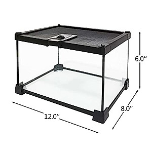 kathson Mini Reptile Glass Terrarium Tank 12"x8"x6" Amphibians Habitat Cage Full View Visually Appealing Sliding Screen Top for Bearded Dragons Lizards Geckos Hermit Crab Frog