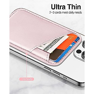 Miroddi for MagSafe Wallet, Magnetic Wallet Card Holder for iPhone 15/14/13/12 Series, 0.12" Invisible Ultra-Thin Magnetic Phone Wallet, 2 Independent Card Slot, Vegan Leather, Pink