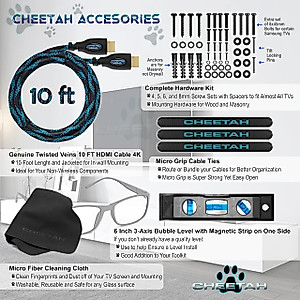 Cheetah APTMMB TV Wall Mount for 20-80" TVs (Some up to 90”) up to VESA 730 and 165lbs, and fits 16” and 24” Wall Studs, and Includes a Tilt TV Bracket, a 10' Twisted Veins HDMI Cable and a 6" 3-Axis