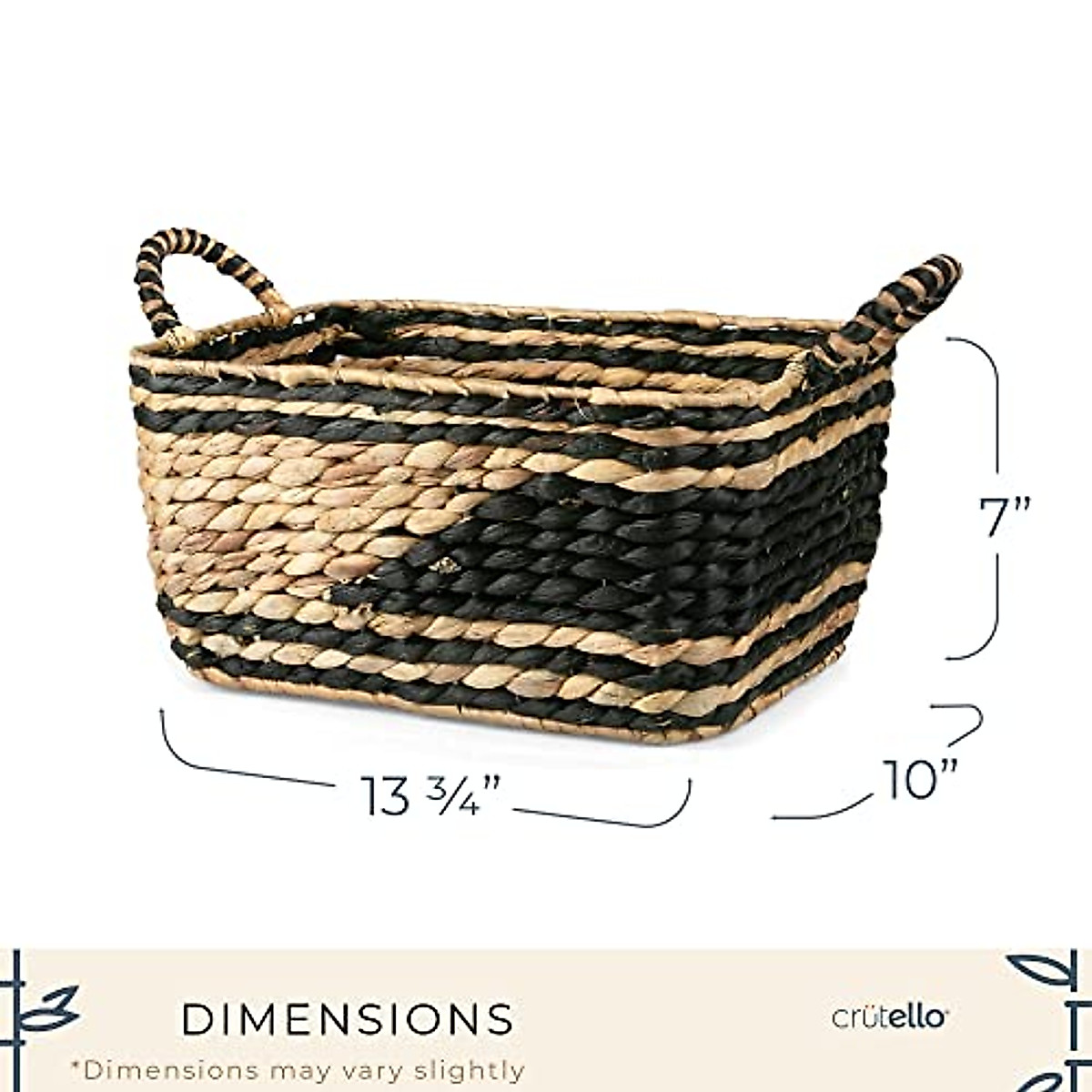 Crutello Black Wicker Basket for Storage, Large Wicker Basket, Rectangular Water Hyacinth Storage Basket Towels, Blankets, Baby, Pet Toys, Toilet Paper - Natural Living Room Floor Basket Boho Decor